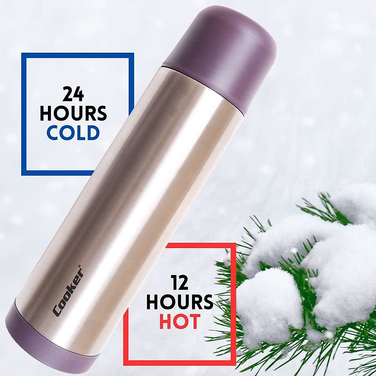 COOKER Double Insulated Thermos, Stainless Steel Thermos for Hot Drinks with Cup, 25 Oz Bpa Free Leakproof Thermos for Tea, Hot & Cold up to 24 Hours