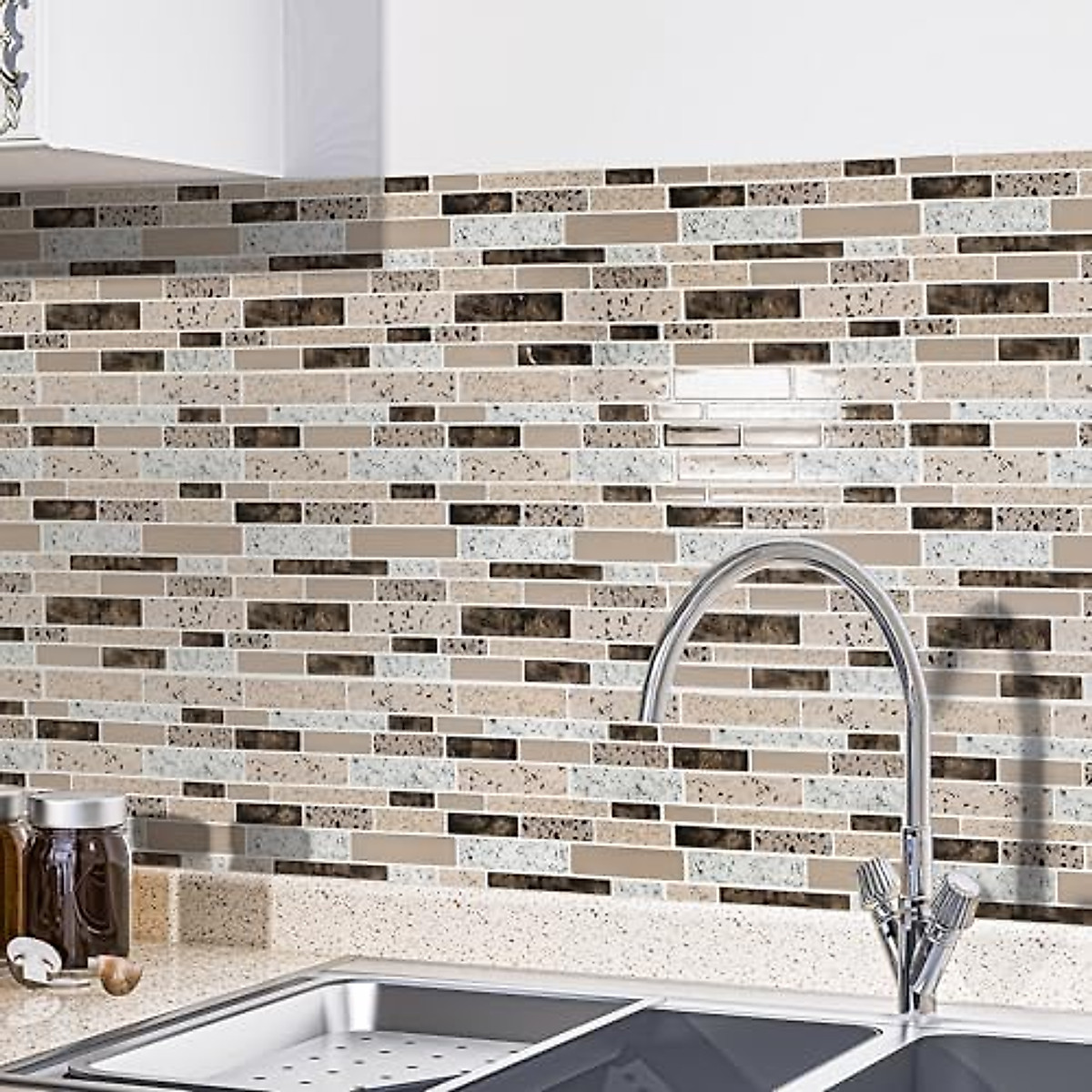 Art3d Peel and Stick Backsplash Tiles for Kitchen, 10-Sheet Stick on Wall Tiles for Kitchen Bathroom Laundry Room Back Splashes, 12 x 12 Inch, Brown Stone Design