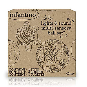 Infantino Activity Ball Set Music & Lights - 4 Colorful, Bouncy, & Multi-Textured Balls for Fine Motor Development for Little Hands