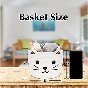 Small Cat Cotton Rope Basket Baby Basket for Nursery | Hombins Woven Basket Cute Kids Basket for Organization Stuffed Animal Storage Hamper for Pen, Tissue, Candy, 8''X7''