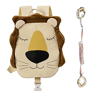 Zooawa Toddler Harness Backpack with Leash, 2 in 1 Cute Lion Kid Backpack with Anti Lost Wrist Link, Toddler Backpack Harness with Safety Leash for 1-4 Years Old Baby Boys Girls