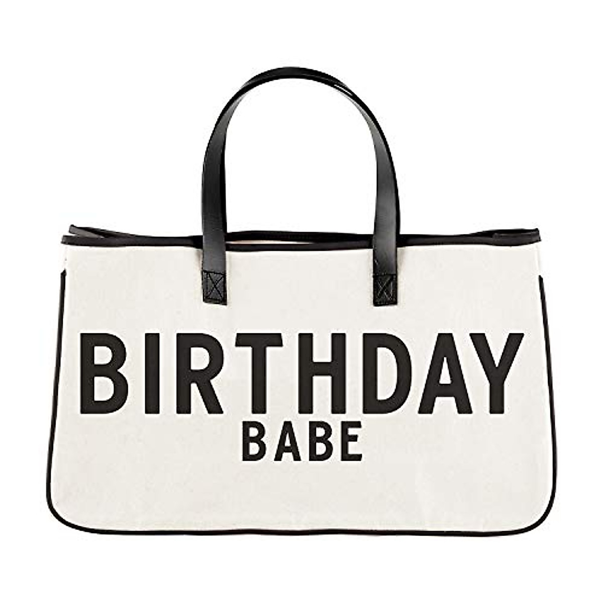 Santa Barbara Design Studio Tote Bag Hold Everything Collection Black and White 100% Cotton Canvas with Genuine Leather Handles, Large, Birthday Babe