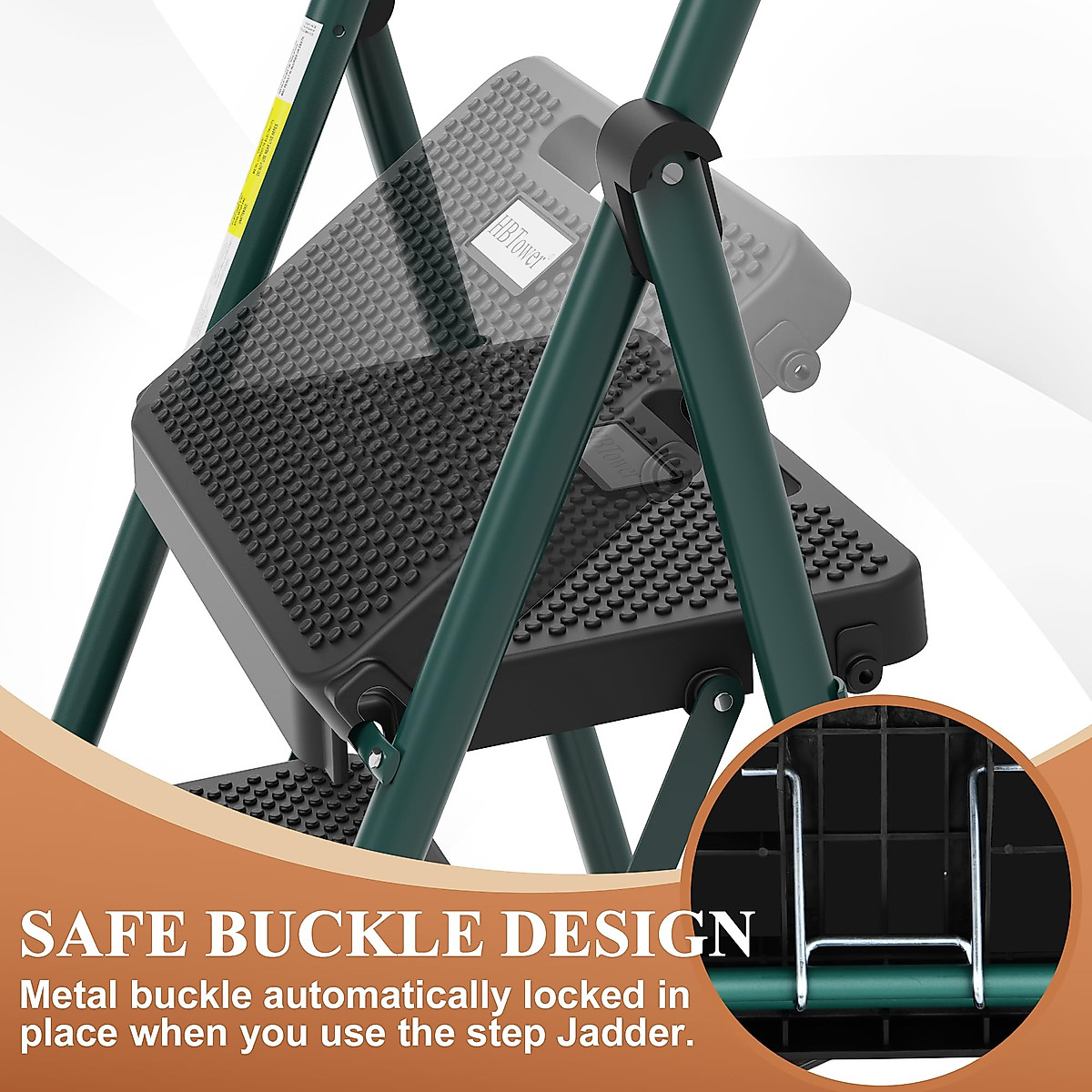 HBTower 4 Step Ladder with Handrails, Folding Step Stool Portable Steel Ladder for Adults for Home Kitchen Library Office, Green