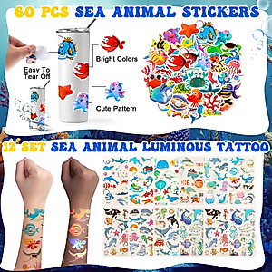Capoda Under the Sea Party Favors Ocean Sea Animals Themed Party Dcorations Supplies, Bracelet Tattoo Sticker Stampers Keychain Ocean Goodie Bag Fillers for Birthday Rewards Gift(144 Pcs)