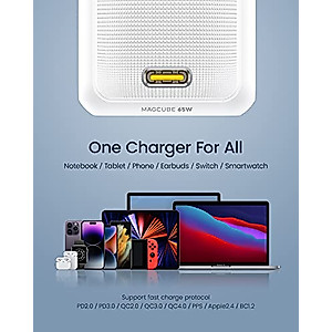 AOHI 65W PD USB C Charger, GaN+ Magcube Fast Wall Charger Power Adapter for iPhone 15/Plus/Pro/Pro Max,iPhone 14/Plus/Pro/12 Serise, Notebook MacBook Pro/Air, Galaxy S22/S21, White