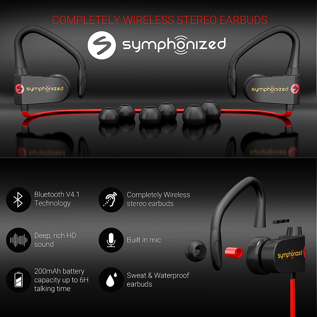 Symphonized on MFI Earbuds for iPhone + PWR Wireless Neckband Bluetooth Headphones Bundle