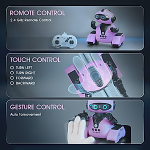 Winthai Robots Toys for Kids, 2.4Ghz Remote Control Robot Toys with Music and LED Eyes for Boys/Girls, RC Toys Gift for 3-12 Year Toddler Children Teen for Birthday Valentines Day Gifts (Pink)