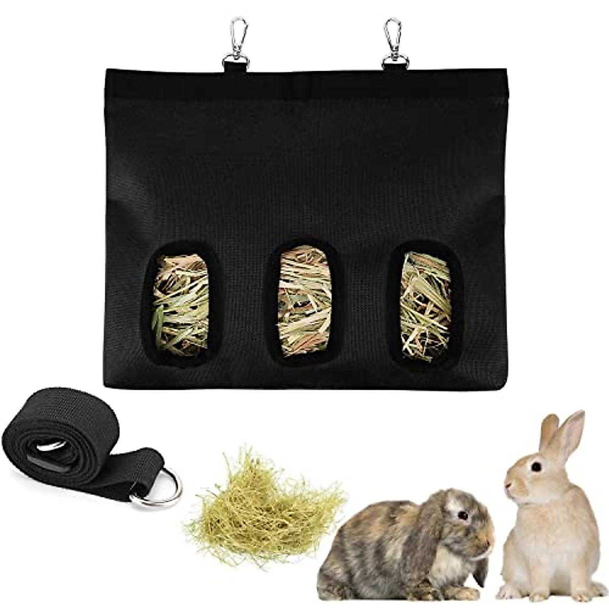 无品牌 Rabbit Hay Feeder Bag Timothy hay Dispenser Feeding Bag Small Animal hay Feeder Bag Hanging Feeder Bag for Rabbit Guinea Pig Chinchilla Hamster Small Animal hay Storage（1 Black）