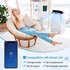 COSTWAY 15000 BTU Portable Air Conditioner, with Heat, Auto Swing 4-in-1 AC Unit for Rooms up to 800 Sq.Ft, with Built-in Dehumidifier, 24H Timer, Remote Control/APP Control & Window Kit