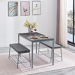 ROZHOME Rectangular Dining Table with MDF Board Top and Metal Legs for Home Office Kitchen Dining Room 47.2" * 27.5" * 29.5"(L x W x H) (Gray Marble Effect)