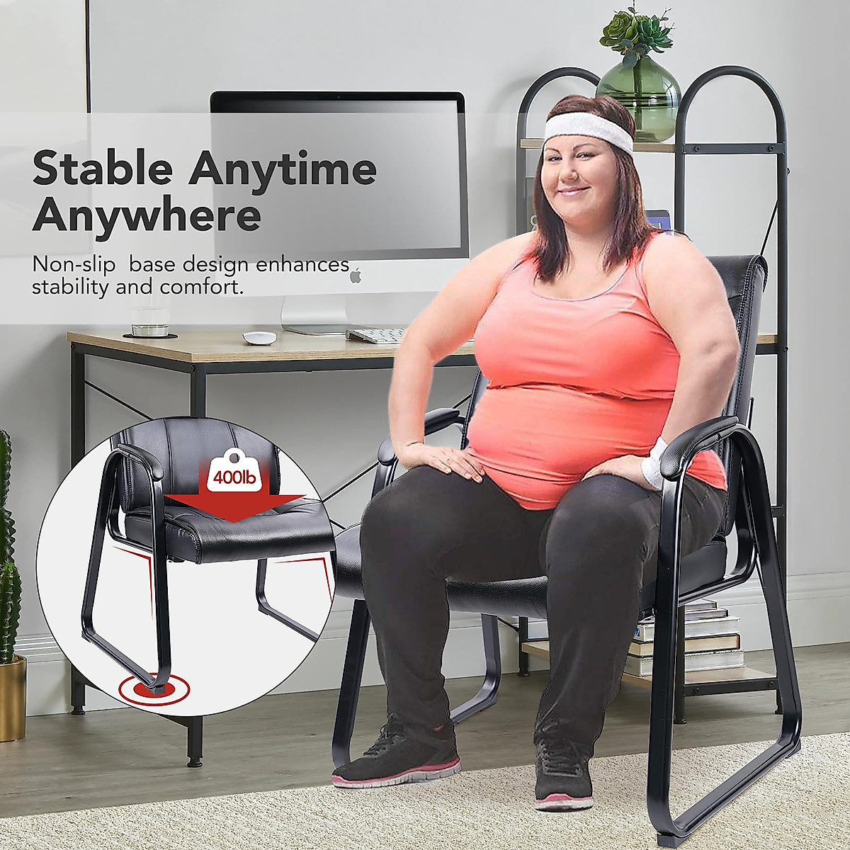 CLATINA Heavy Duty Big & Tall Guest Chair 400lb Leather Reception Chairs with Padded Arm Rest Extra Wide Backrest Seat Cushion Side Chair for Office Home Conference Waiting Room and Meeting, Set of 2