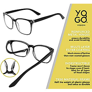 Yogo Vision Blue Light Blocking Computer Glasses Anti Glare Reduce Eyestrain Eyeglasses for Computers Screens for Men and Women (5 pack)