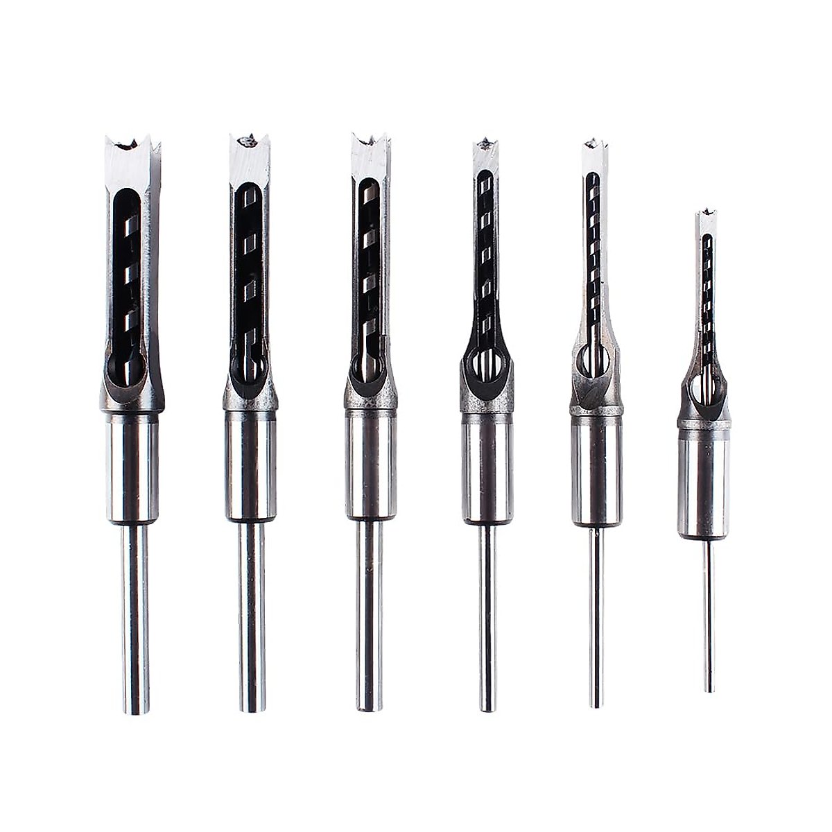 Square Hole Mortise Chisel Drill Bit Tools, HSS Woodworking Hole Saw Mortising Chisel Drill Bit Set Twist Drill, Different Sizes 1/4" 5/16" 3/8" 1/2" 9/16" 5/8"(6pcs)