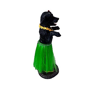 Dashboard Hula Dog Black Labrador Retriever Car Bobblehead Figurine 6 Inches Green Grass Skirt Hawaiian Lei Desk Mantle