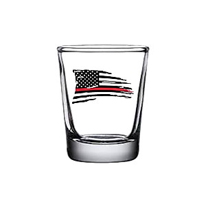 Rogue River Tactical Tattered Wavy Distressed Thin Red Line Flag Shot Glass Gift For Fire Fighter Firefighter FD Fire Department