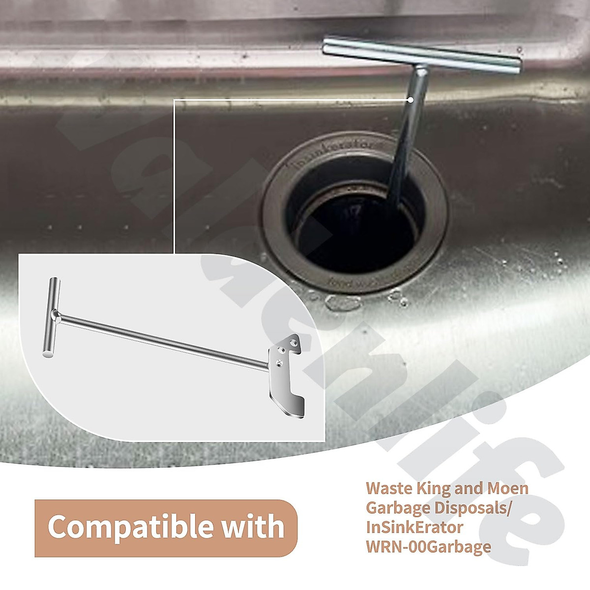 Garbage Disposer Unjamming Wrench & Garbage Disposal Wrench Tool, for InSinkErator/Moen Garbage Disposal Used To Un-Jam/Food Garbage Disposal And Dislodge Jams or Clutter From Above The Sink, Silver