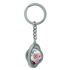 GRAPHICS & MORE Christmas Holiday Santa Catching Snowflakes Keychain Spinning Round Chrome Plated Metal