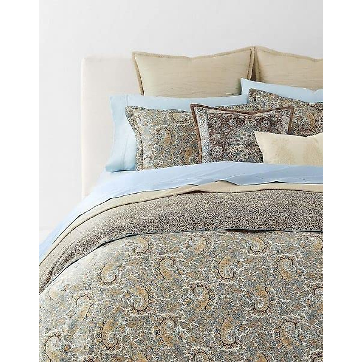 Lauren Ralph Lauren Riley Paisley Brown Blue Grey Full Queen 3 pc Duvet Set Shams (Queen (U.S. Standard))