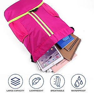 Aucuu Drawstring Backpack, Waterproof Sports Backpack, Large Sports Gym Bag With Shoe Compartment and Water Bottle Mesh Pockets, for Sports Beach Holidays Swimming Travel (Rose Red)