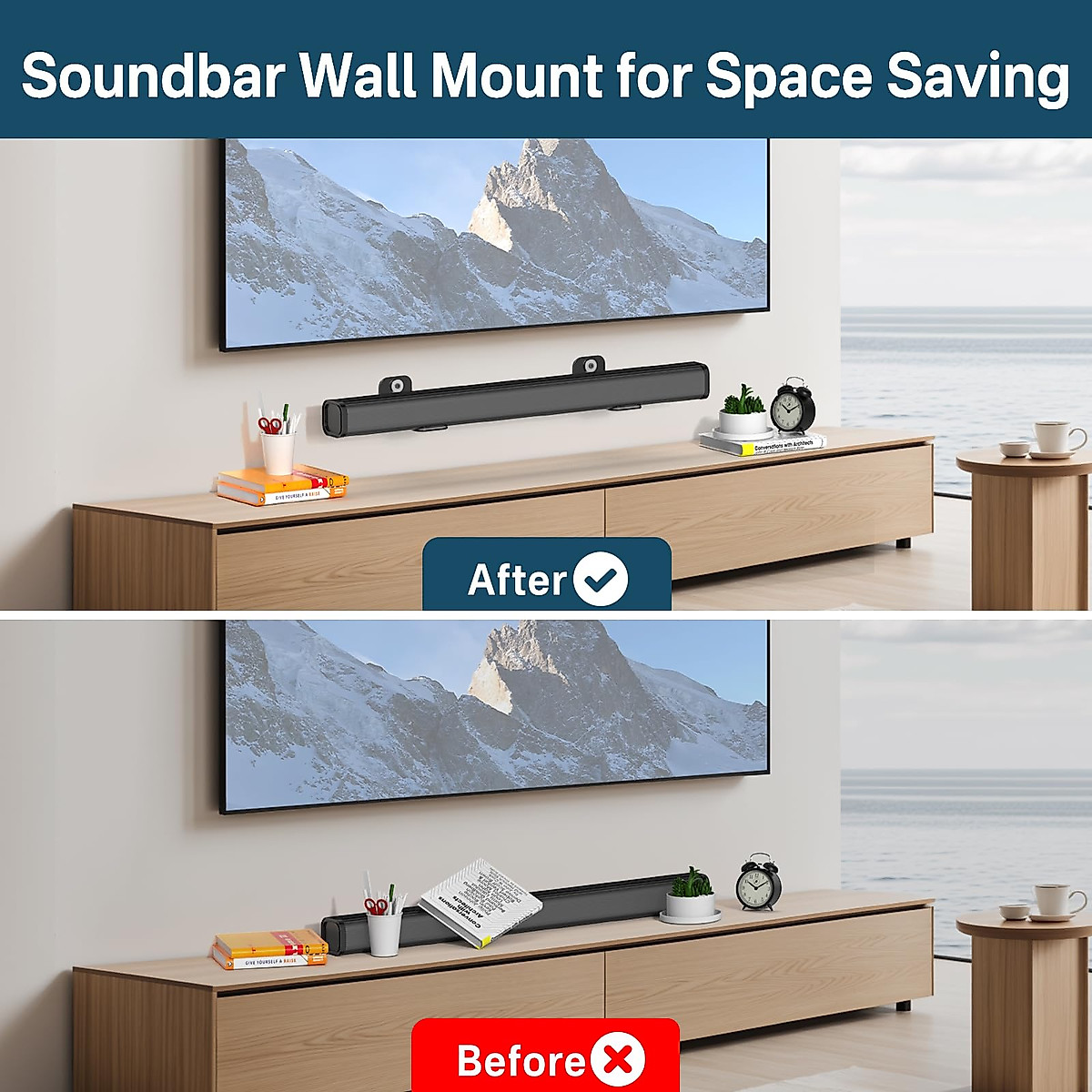 notiela Soundbar Mount Shelf for Samsung, Sony, LG, Vizio, Bose, Onn and More Soundbar Wall Mount Bracket - Sound Bar Mounts Under TV Mounting Bracket