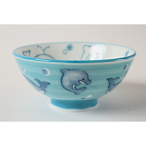 Mino ware Japanese Ceramics Kids Rice Bowl made in Japan (Japan Import) Dolphine & Whale Blue MIC014