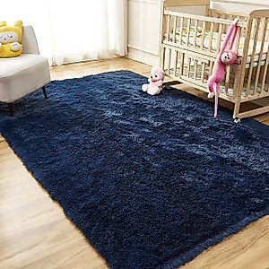 YQQRIGRO Rugs for Living Room, Navy Blue Rugs for Bedroom, Large Fluffy Area Rugs 5x7 Clearance for Playroom Soft Modern Shag Rugs Cute Carpets, Indoor Throw Rugs for Nursery, Dorm and Girls
