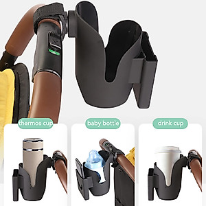 Bike Cup Holder, 2-in-1 Universal Stroller Cup Holder Plastic Adjustable Baby Carriage Bottle Holder with Phone Slot for Stroller, Bike, Wheelchair, Walker, Scooter, Black