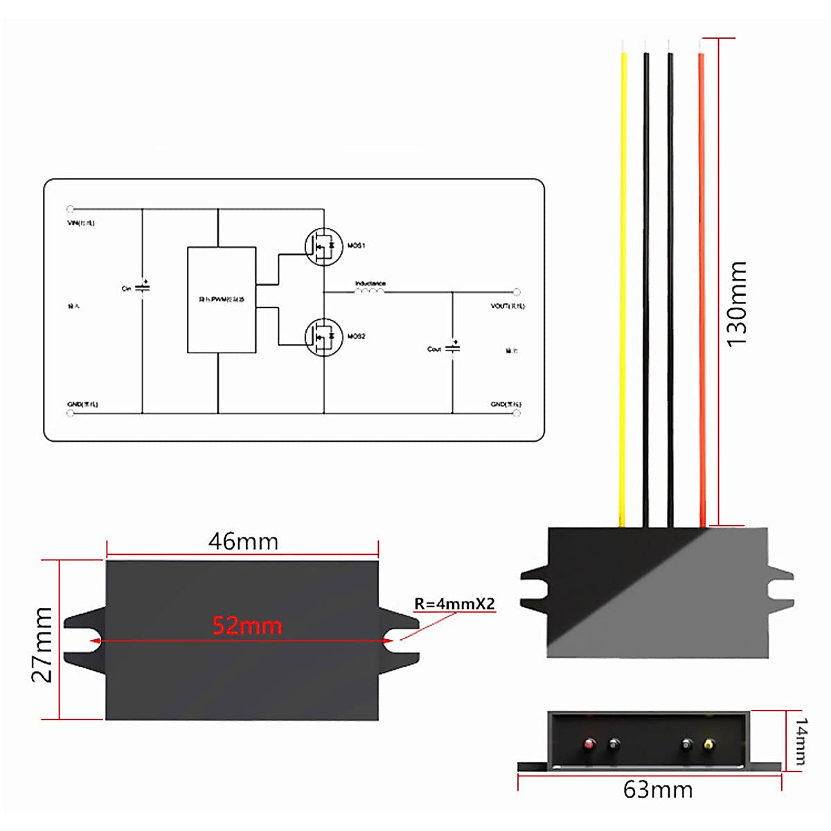 NOYITO DC to DC 9V 2A 3A Converter Buck Module 12V 16V 6V-22V Buck to 9V 3A Max Power Converter IP67 Waterproof with Overcurrent Overheat Short-Circuit Undervoltage Protection (9V 3A, Black)