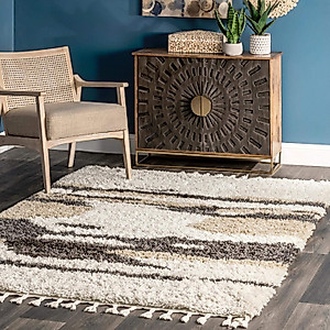 nuLOOM Elliot Soft Abstract Shag Tassel Plush Area Rug, 8x10, Beige