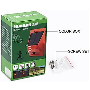 Waytronic Solar Strobe Alarm Light with Motion Detector with Remote Control IP65 Waterproof 129db Sound Security Alarm Light 24 Hours + Night Mode for Yard, Home, Farm, Villa, Barn