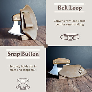 Leather Ulu Sheath - Grizzly Brown Genuine Leather - Fits 6" Alaskan Knife - Sheath ONLY