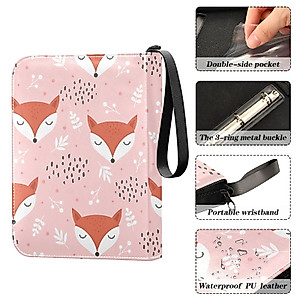 PYBUG Fox Trading Card Binder with Nylon Strap 4-Pocket Waterproof PU Leather Card Collection Binder for 400 Cards Sturdy Card Holder Folders for Game Cards,Sports Cards