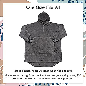 Tenby Wearable Blanket for Women and Men, Oversized One Size Fits All Blanket Hoodie Sweatshirt with Front Pocket, Cozy Indoor Outdoor Foldable Portable Sherpa with Handle and Trolley Straps, Gray