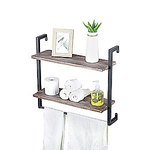 zyfun Rustic Floating Wall Shelves Rustic Wall Shelf with Towel Bar,Towel Racks for Bathroom (24“ 2-Tier)
