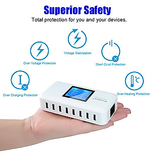 Vanbon 60W 8-Port USB Wall Charger, Multi Port USB Charger Charging Station W/LCD Compatible with Smart Phone, Tablet and Multiple Devices