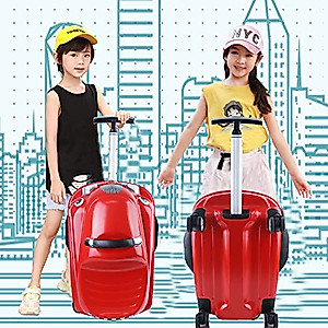 ELDA 20" Kids Ride-on Travel Suitcase Trolley Children's Carry On Hardside Rolling Luggage with Wheels，TSA Lock，Car Design for Boys Girls