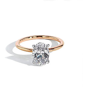 CUSTOMIZE JEWELS 1.0Carat -7x5mm Oval cut Moissanite Solitaire Engagement Ring with Hidden Halo Lab Grown Diamond and Plain Band 14k Gold,D-VVS1 (White Gold, 6)