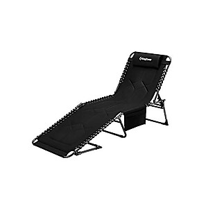 KingCamp Oversized Padded Folding Lounge Chair for Outdoor Patio Beach Lawn Pool Sunbathing Tanning, 5-Position Heavy Duty Portable Padded Camping Cot with Pillow, Support 300LBS
