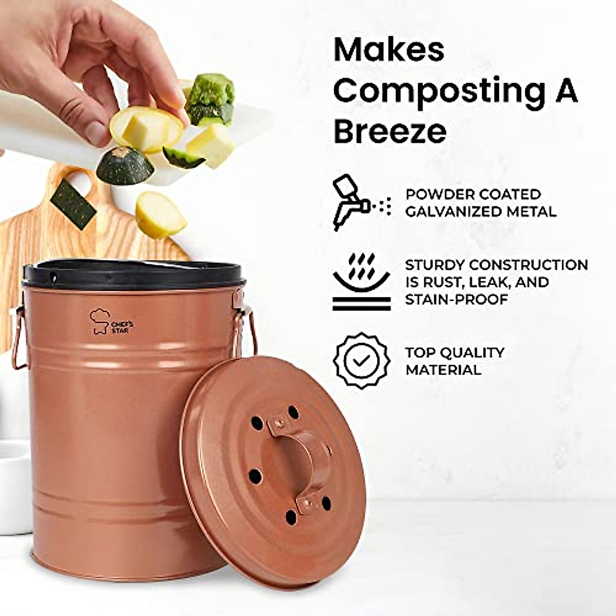 Chef's Star Copper Countertop Compost Bin - 0.7 Gallon