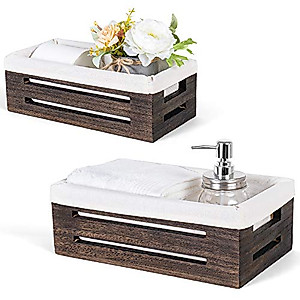 Dahey Toilet Tank Paper Basket Bathroom Organizer Countertop Container Cabinet Decorative Closet Wooden Storage Bin Decor Box with Handles and Washable Liner for Bedroom Livingroom Laundry, 2 Pack