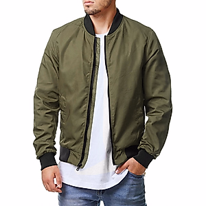 COOFANDY Men's Bomber Jacket Winter Windbreaker Jackets Fashion Winter Front Zip Jackets Army Green L