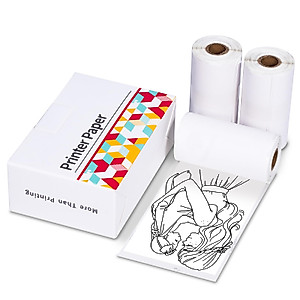 Ponek T02 Mini Sticker Printer Thermal Pocket Printer Paper, White Self-Adhesive Paper Compatible with T02 Bluetooth Mini Sticker Printer, Black On White Paper for Journal Photo, 50mm x 3.5m