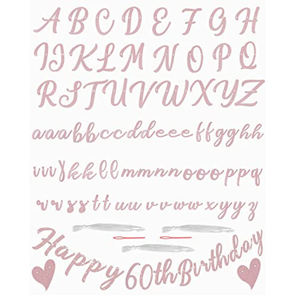 TopBashGo 102 Pcs Personalized Happy 60th Birthday Banner with Custom Name in Rose Gold Script, Bday Party Decorations Supplies Reusable Signs for Women