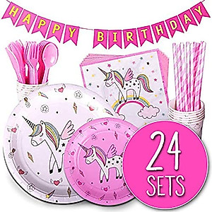 Spoleto Group Unicorn Party Supplies, Birthday Party Supplies and Decorations, Happy Birthday Banner, Serves 24 Guests