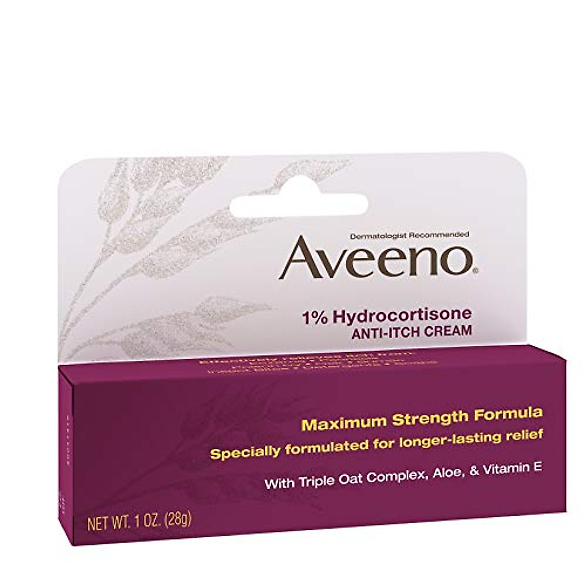 Aveeno Maximum Strength 1% Hydrocortisone Anti-Itch Cream with Pure Oat Essence, Triple Oat Complex, Aloe & Vitamin E, for Itch, Rash & Redness Relief, 1 oz Pack of 2