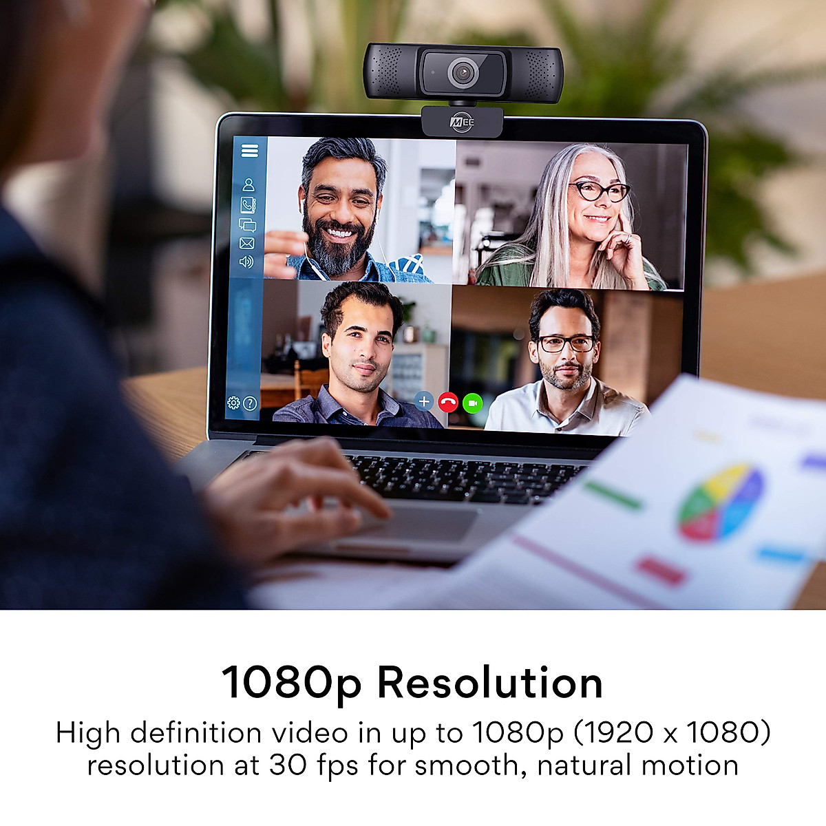 MEE audio 201W 1080p HD Webcam with Mini Tripod, Wide Angle Lens, Microphone, Autofocus, Low Light Correction for Zoom Video Calling; USB Streaming Web Camera for Computer PC Mac Laptop Desktop