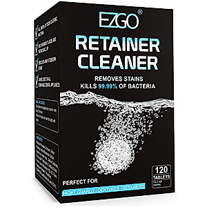 EZGO Retainer Cleaner Tablets, Denture Cleaning Tablets for Mouth Guard, Night Guard and Removable Dental Appliances, Removes Stains, Bad Odor, Plaque in 3 Minutes, 4 Months Supply (120 pcs)