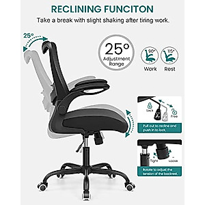 MUXX.STIL Office Chair, Desk Chair with Adjustable Lumbar Support, Ergonomic Task Chair with Breathable Mesh, Swivel Computer Chair with Flip-up Armrest, for Home Office, Black