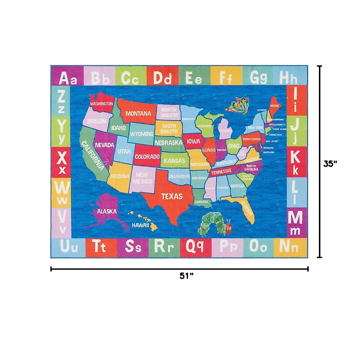 Eric Carle Elementary USA Map Kids Machine Washable Area Rug Blue/Red, 35"x51"