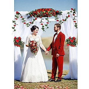 ZWYOQI 16 FT Fake Rose Vine Garland Artificial Flowers Plants Hanging Rose Ivy Home Hotel Office Wedding Party Garden Décor (Red/2PCS)